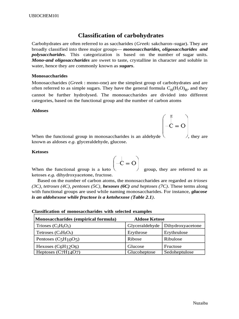 Classification of Carbohydrates | PDF
