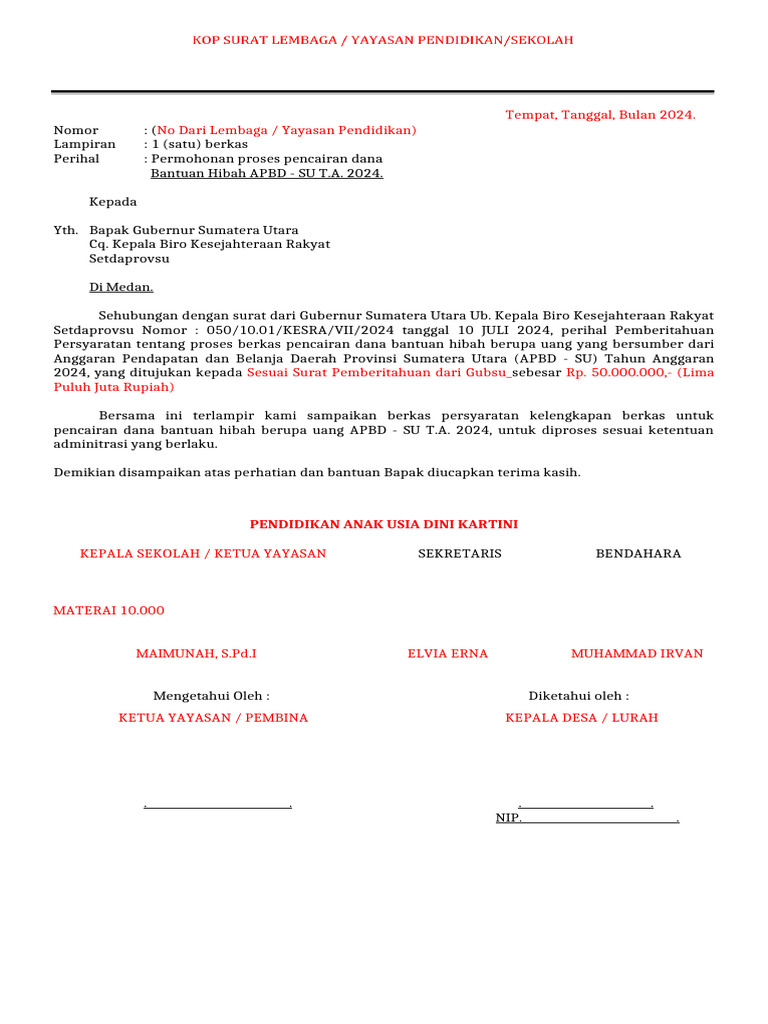 CONTOH BERKAS PENCAIRAN APBD 2024. | PDF