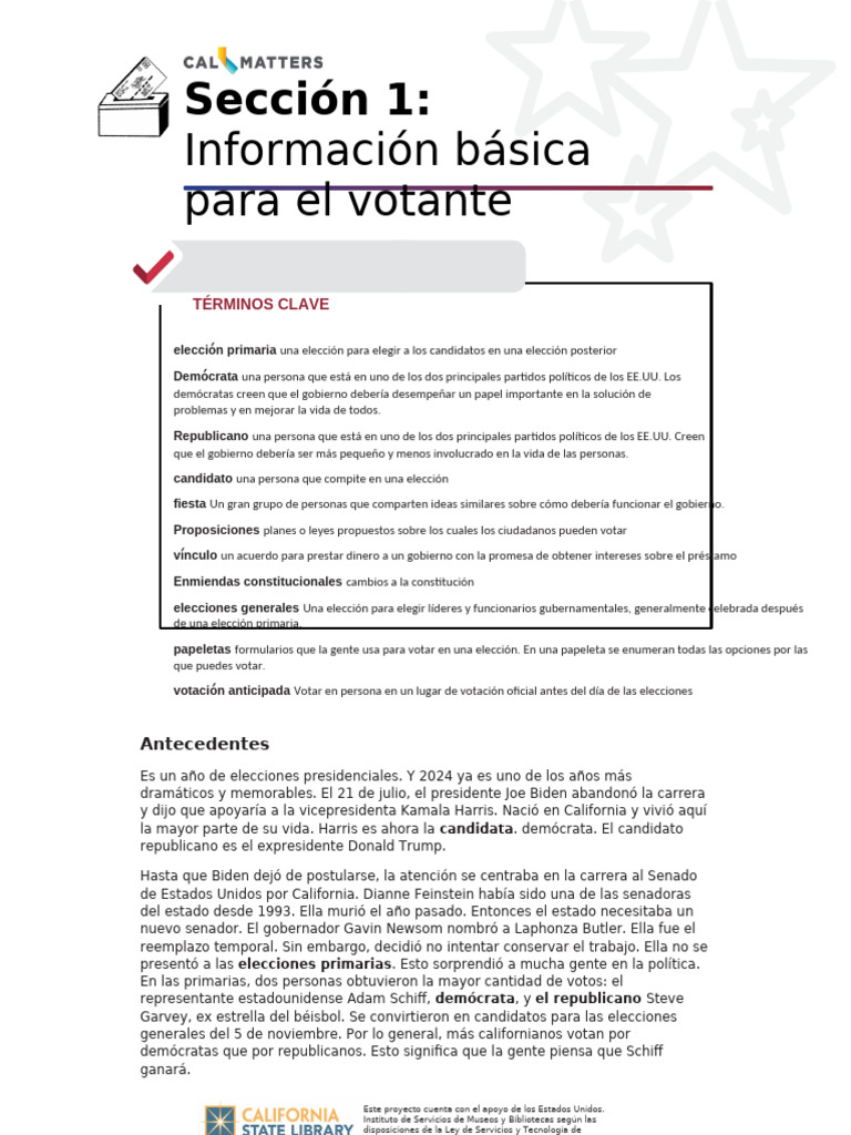 CM VG Section 1 Basic Voter Information-Spanish | PDF