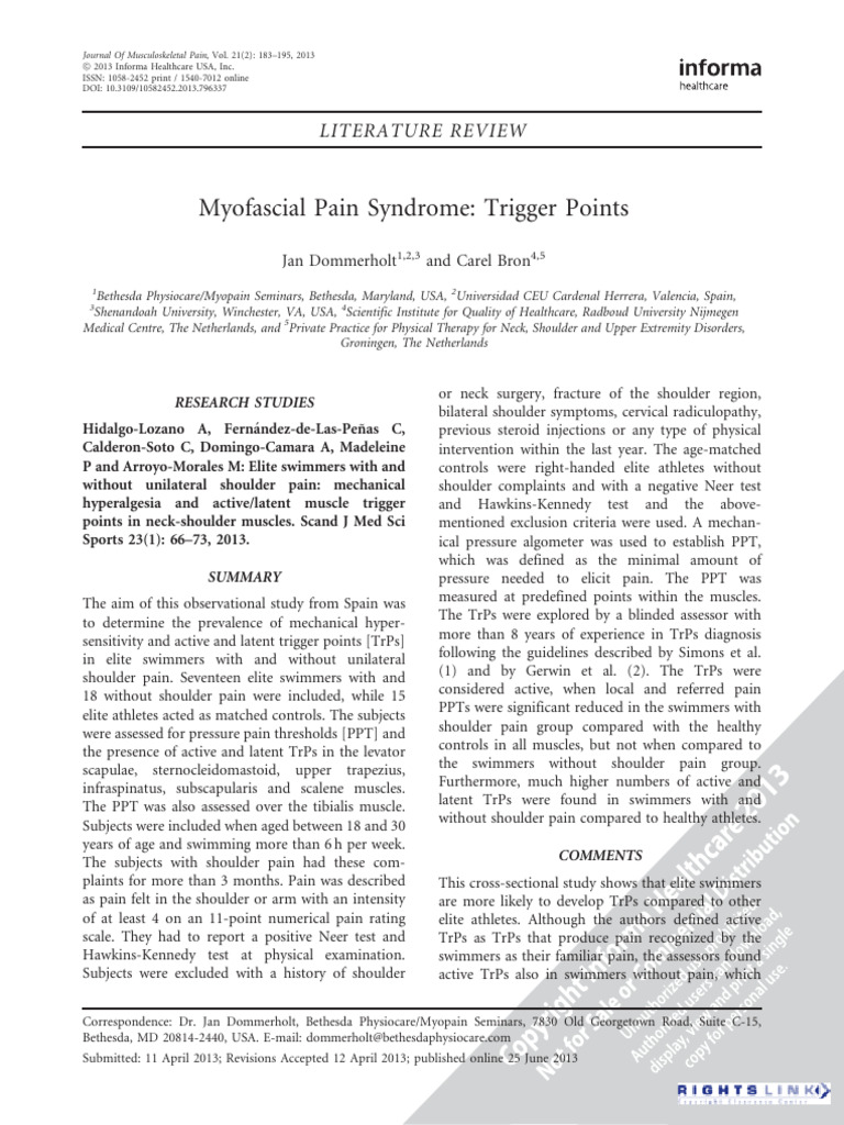 Myofascial Pain Syndrome Trigger Points | PDF