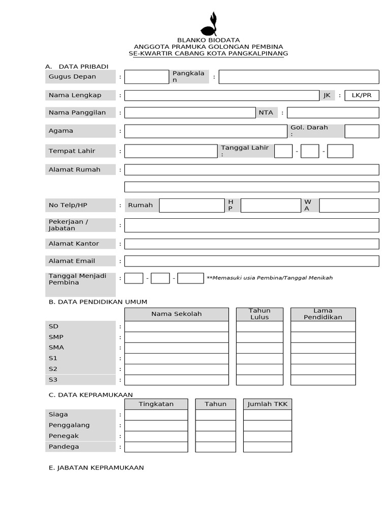 Blanko Biodata Pembina | PDF