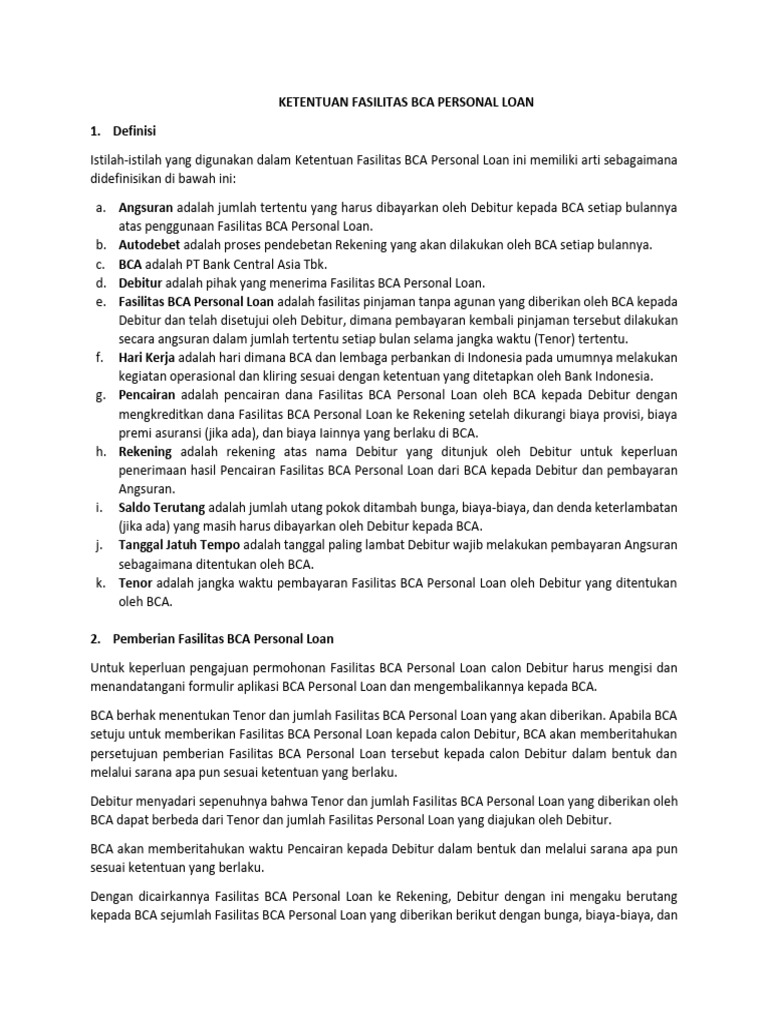 Ketentuan Personal Loan | PDF