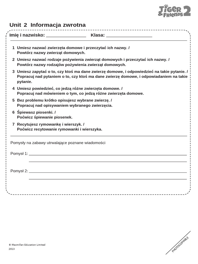 Tiger&Friends 2 - TRF - Unit 2 - IZ | PDF