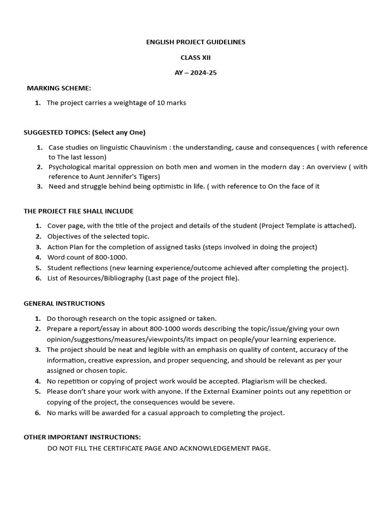 English Project Guidelines and Topic | PDF
