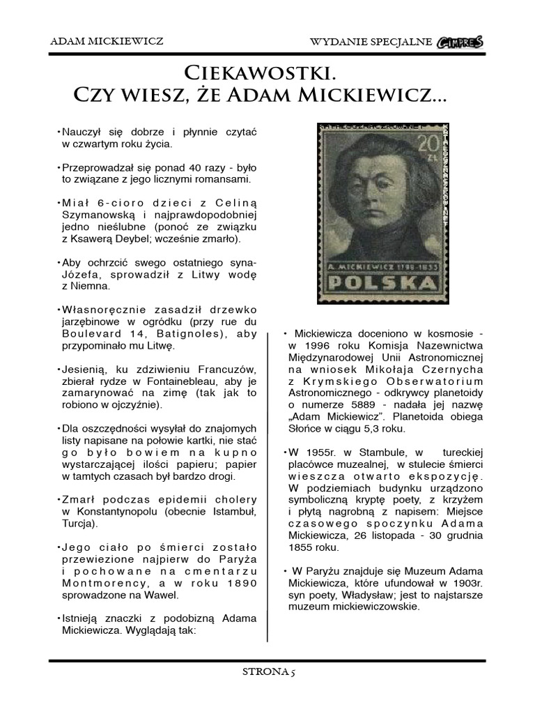 Mickiewicz - Ciekawostki | PDF