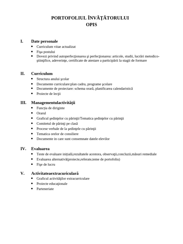 Structura Portofoliu Invatator | PDF