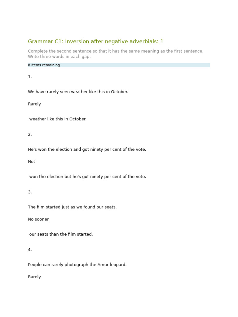 Grammar C1: Inversion After Negative Adverbials: 1 | PDF