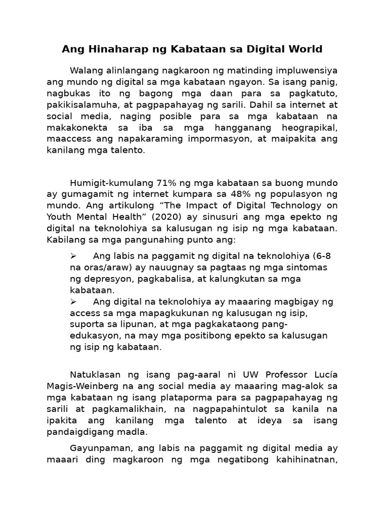 Ang Hinaharap Ng Kabataan Sa Digital World | PDF