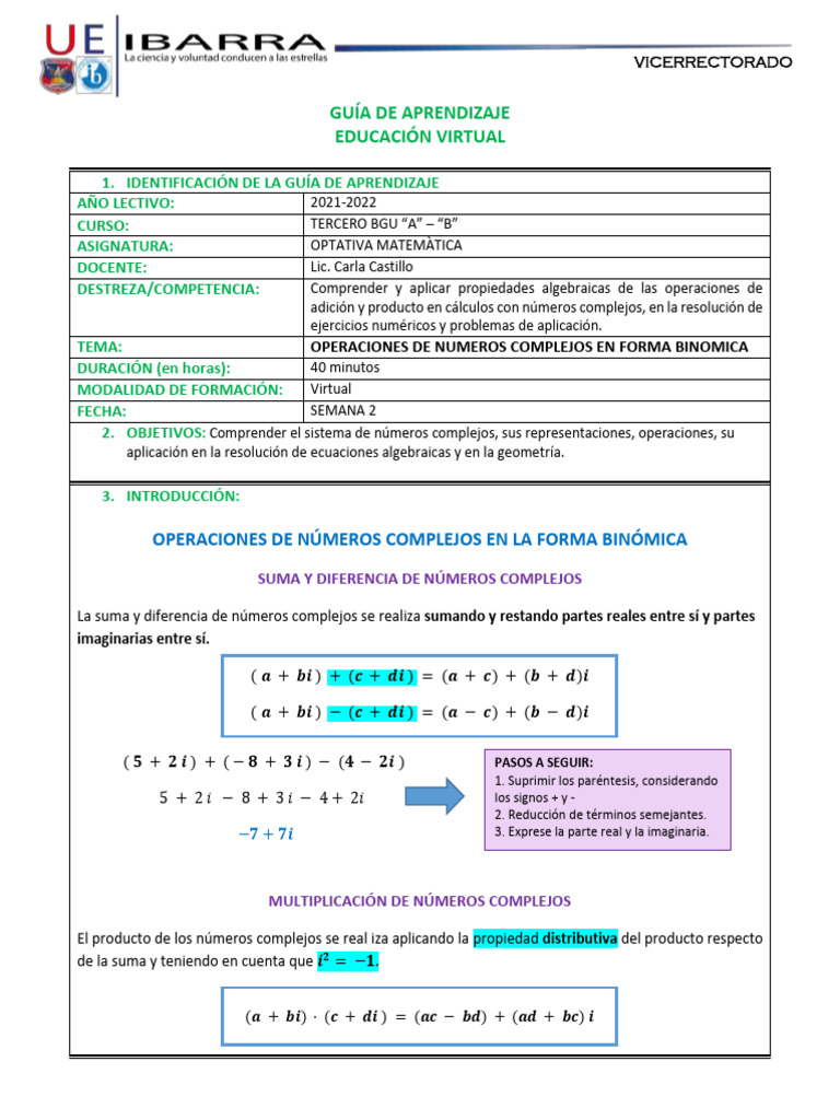 Operaciones Con Numeros Complejos | PDF