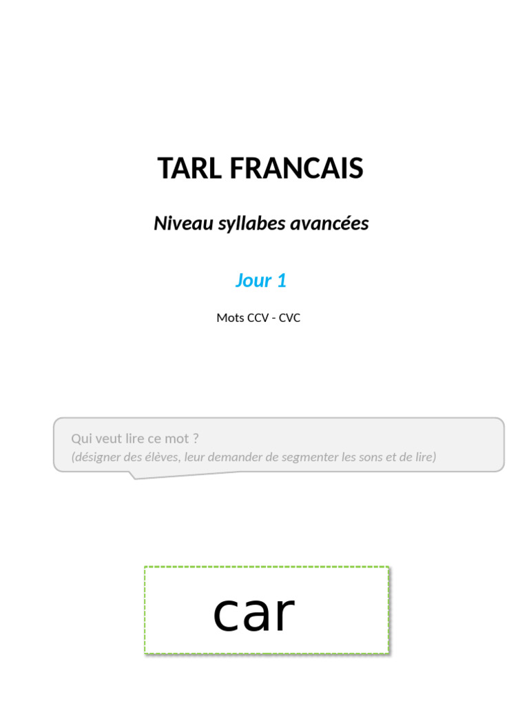 TARL FRANCAIS P3. Syllabes Avancées | PDF