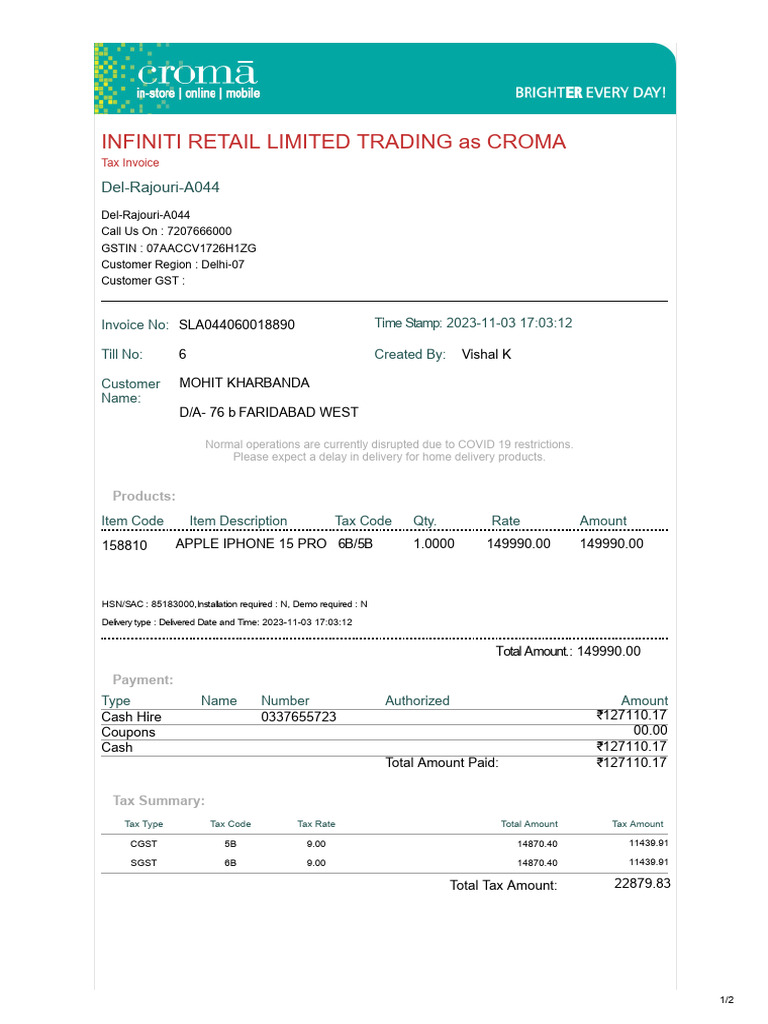 Iphone 15 Pro Max Invoice | PDF