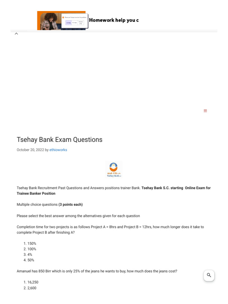 Tsehay Bank Trainee Exam Guide | PDF | Grammar | Syntax