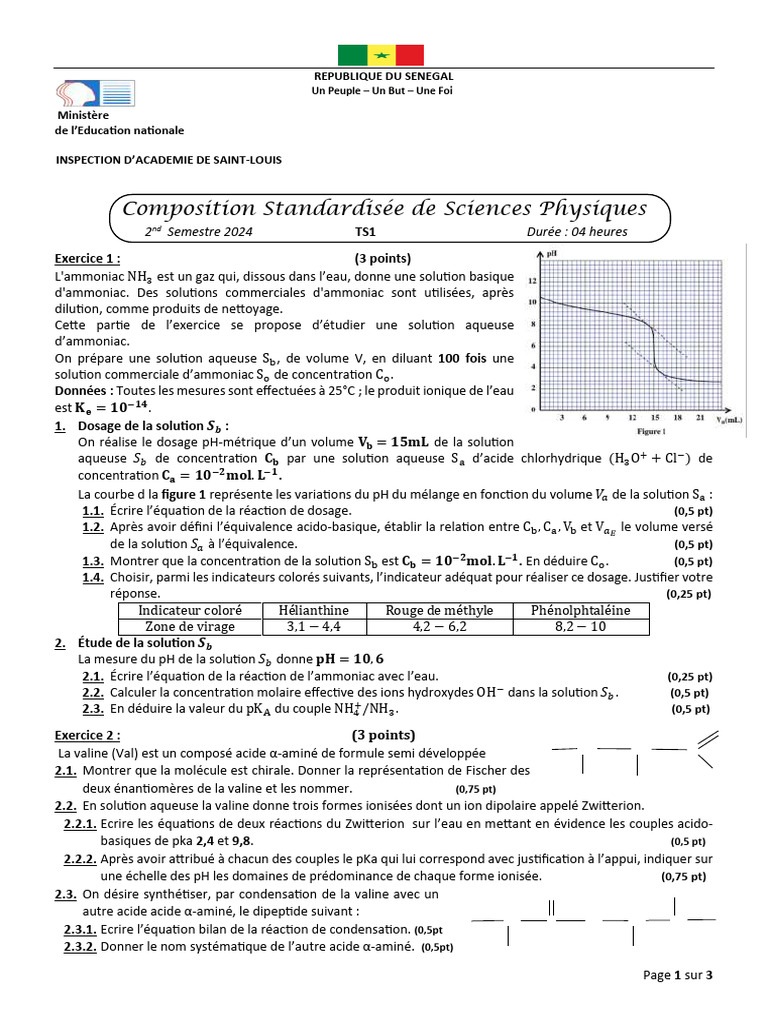 Epreuve Sciences Physiques Ts1 | PDF