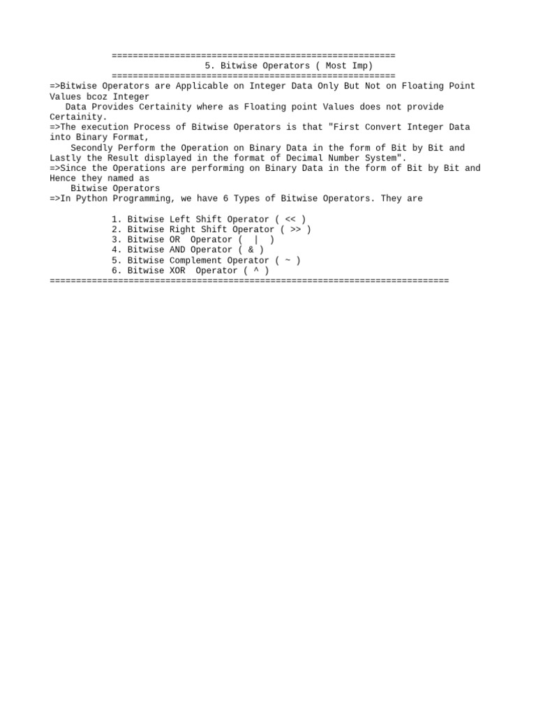 Bitwise Operators (Most Imp) | PDF