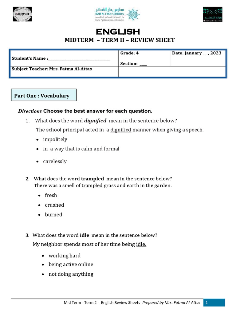 English Review Sheets | PDF