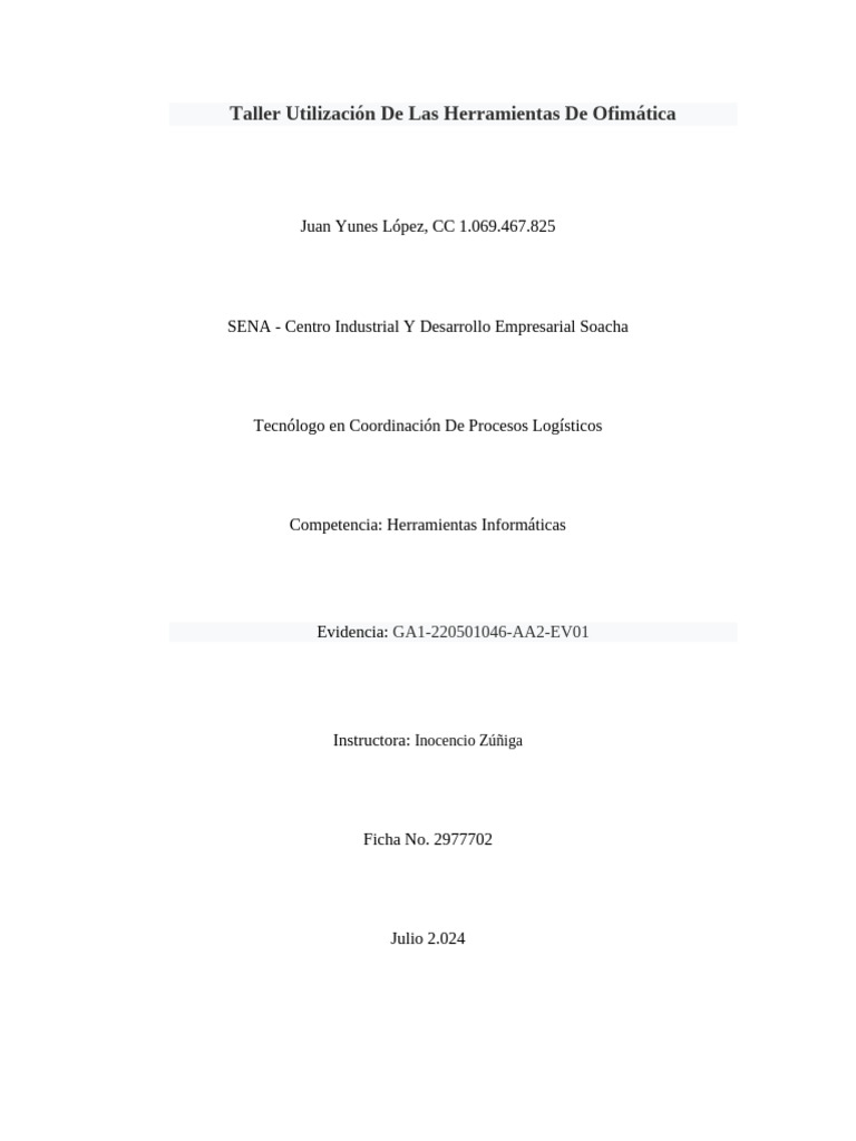 Portada para Taller Utilización de Las Herramientas de Ofimática | PDF
