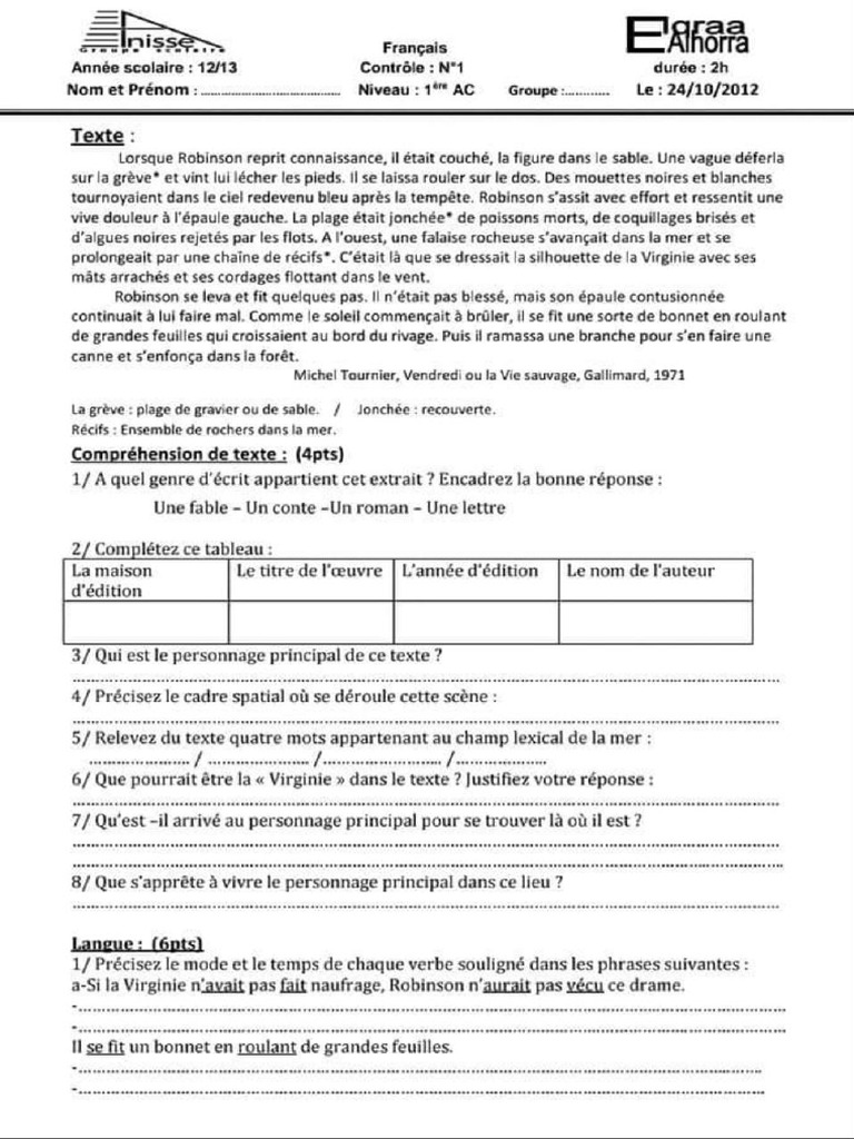 1ac FR Devoir 1 | PDF