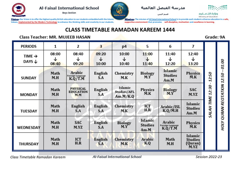 Class Timetable Ramadan 2022-2 102096135 | PDF