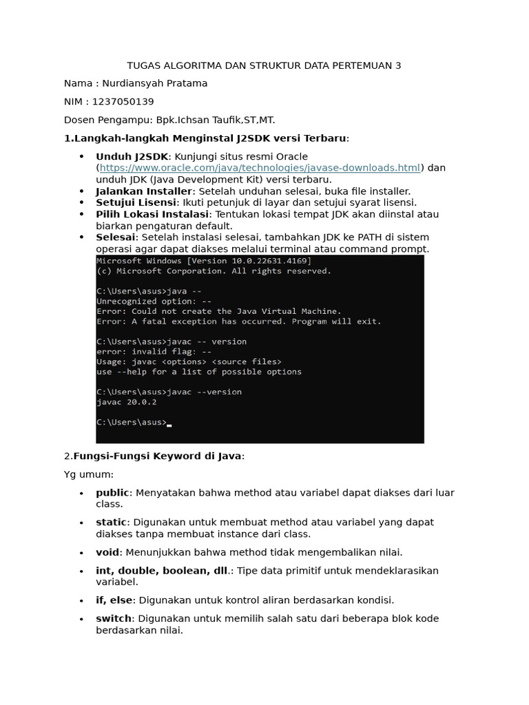 Tugas Algoritma Dan Struktur Data Pertemuan 3 | PDF