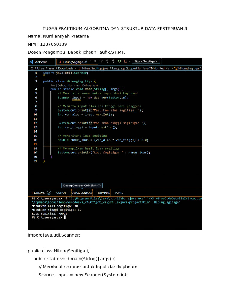 Tugas Praktikum Algoritma Dan Struktur Data Pertemuan 3 | PDF