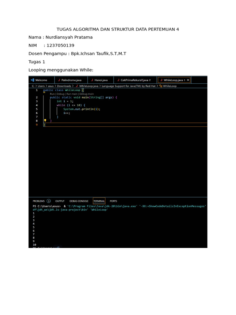 Tugas Algoritma Dan Struktur Data Pertemuan 4 | PDF
