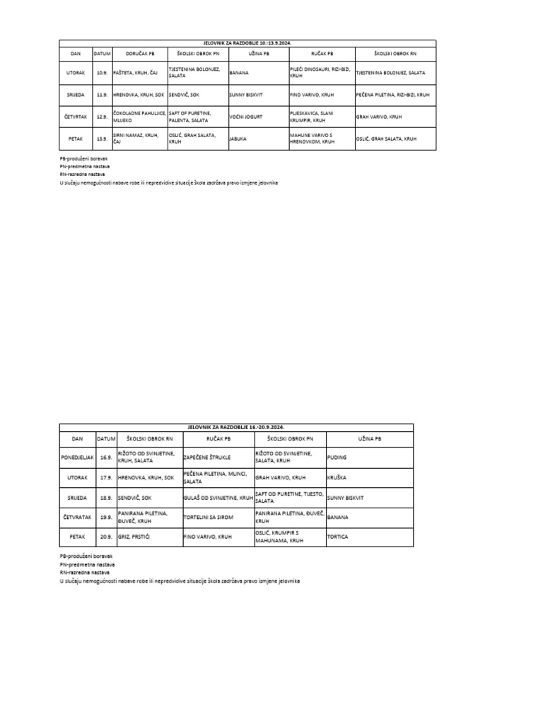 Jelovnik - Rujan | PDF