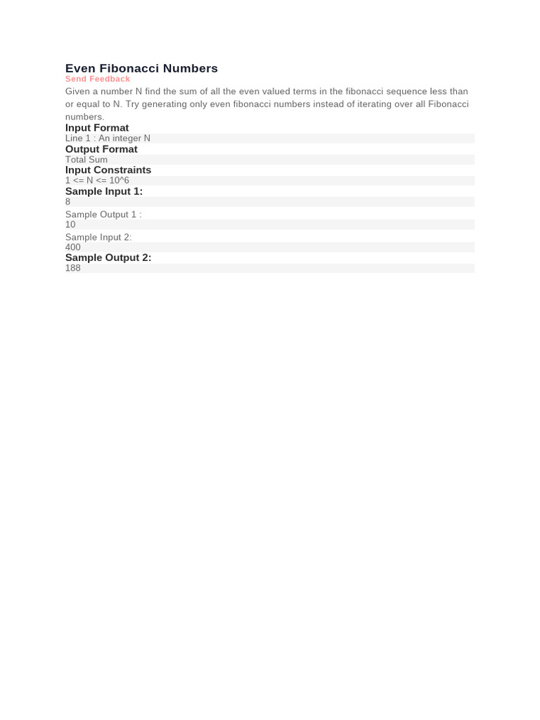 Even Fibonacci Numbers | PDF Even Fibonacci Numbers | PDF