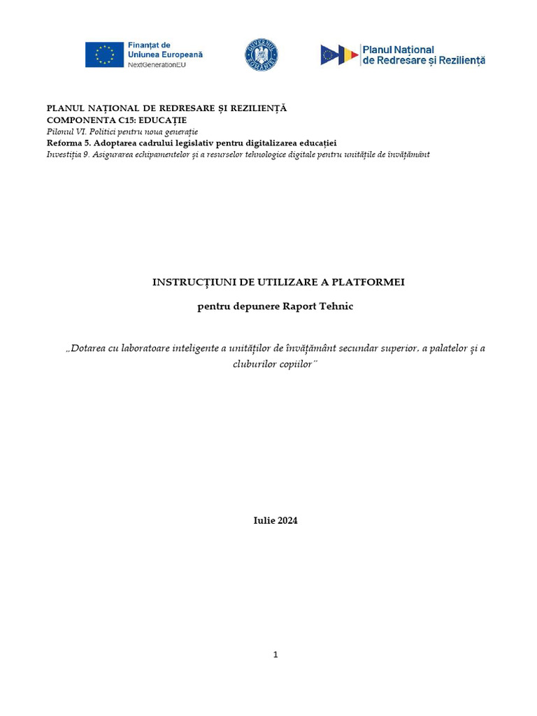 Instructiuni Utilizare Platforma Raport Tehnic SmartLabs | PDF
