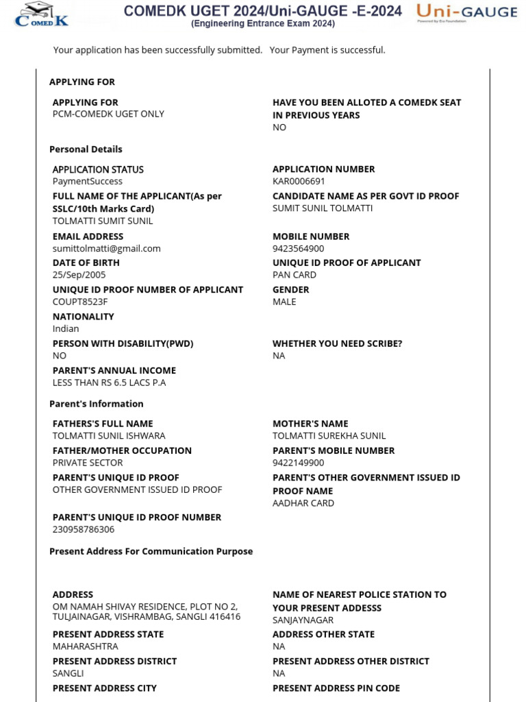 COMEDK and Uni-Gauge UGET 2024 | PDF