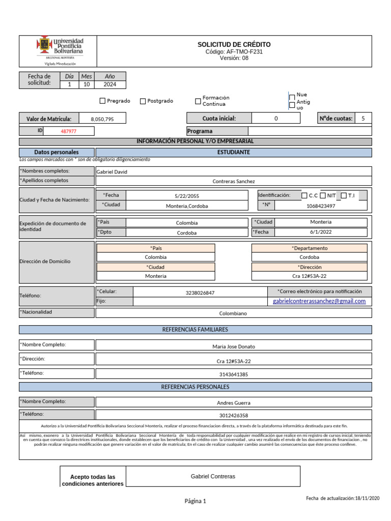 AF-TMO-F231 Solicitud de Crédito-2024-20 | PDF