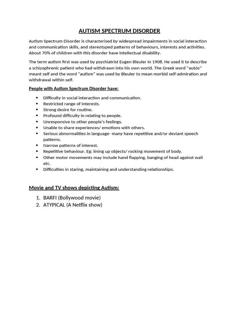 Autism Spectrum Disorder | PDF