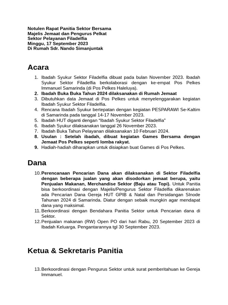 Notulen Rapat Panitia Sektor 17-9-2023 | PDF