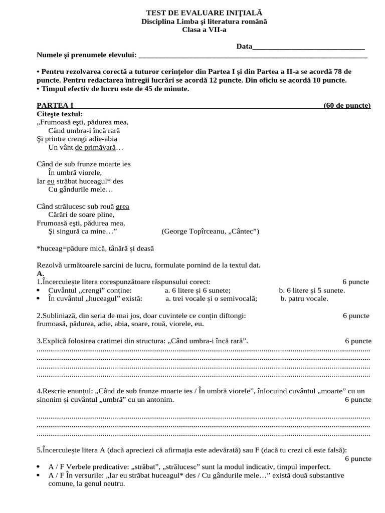Test Initial Cl. 7 20212022 | PDF