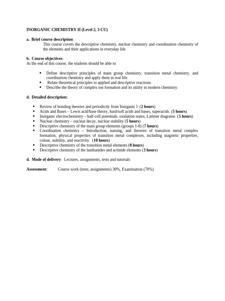 Inorganic Chemistry II | PDF