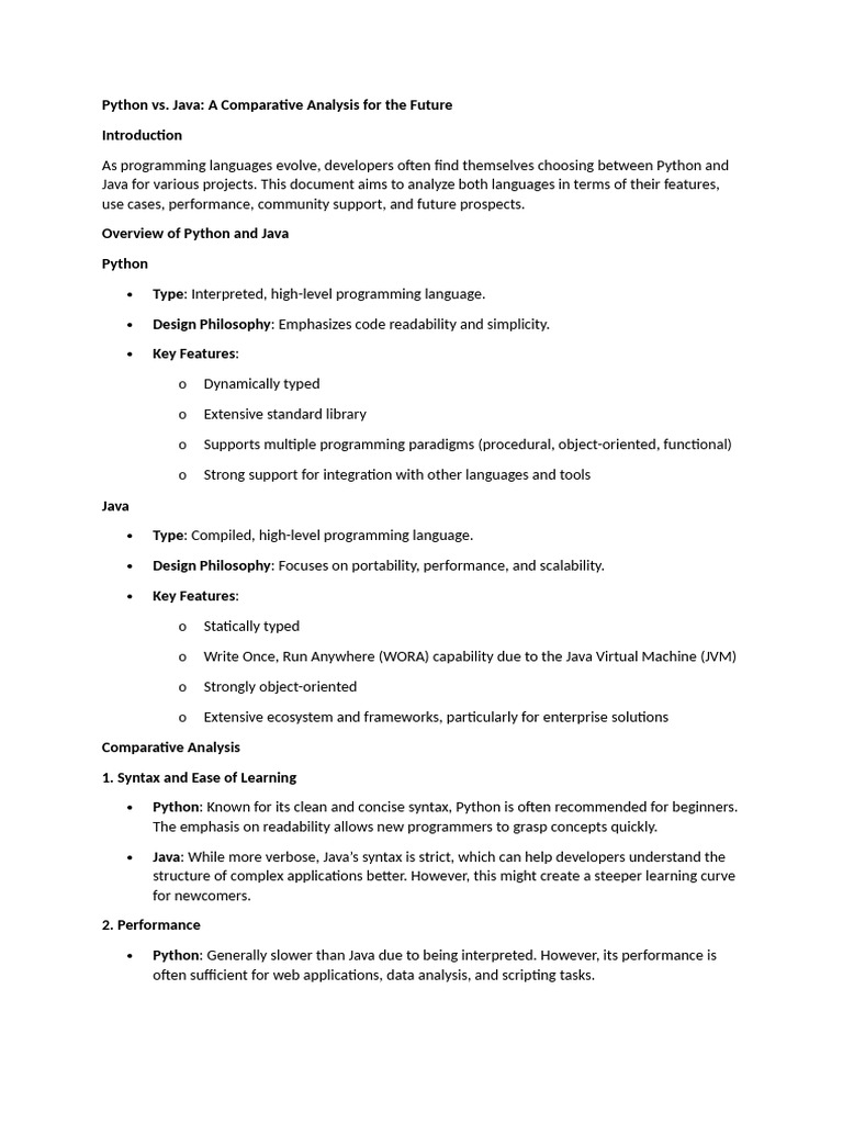 Python vs. Java A Comparative Analysis For The Future | PDF | Java (Programming Language ...