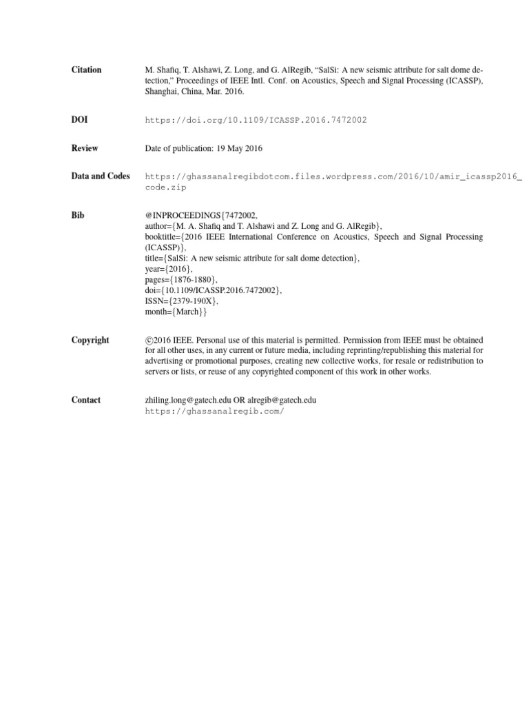 SalSi A New Seismic Attribute For Salt D | PDF
