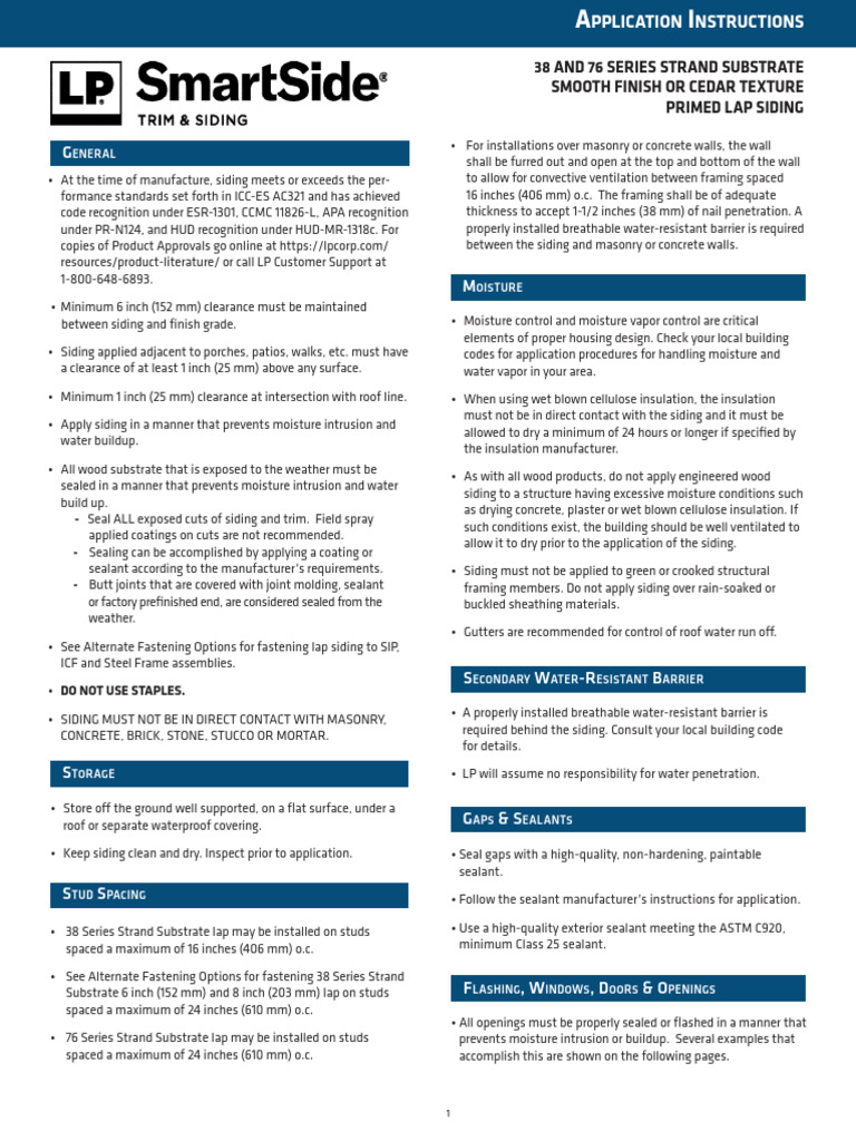LP Smartside Strand Substrate Lap Siding Application Instructions ...