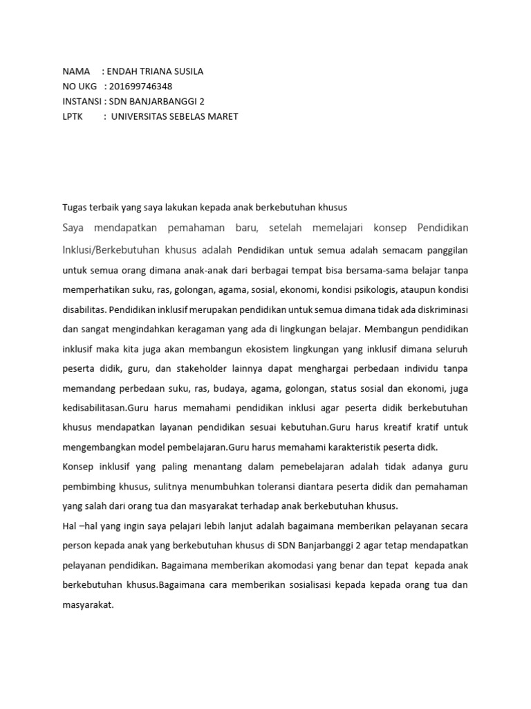 Tugas PPG Modul 3 Aksi Nyata Tugas Pendidikan Anak Berkebutuhan Khusus | PDF