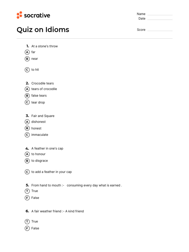 Socrative Quiz On Idioms | PDF | Young Adult