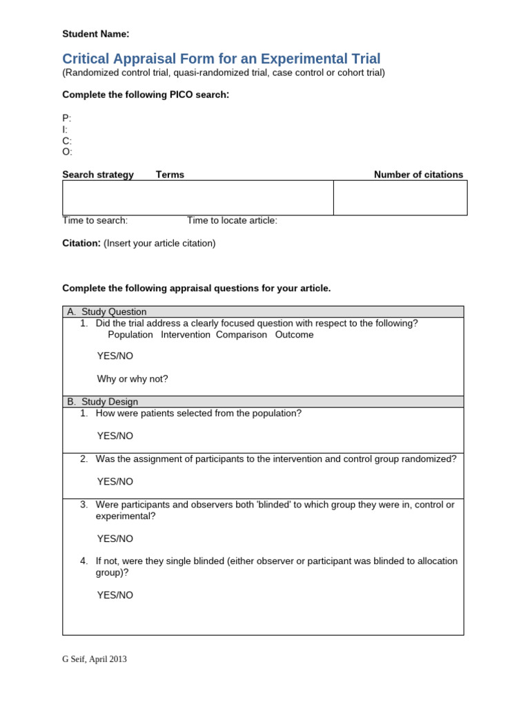 Critical Appraisal Form | PDF
