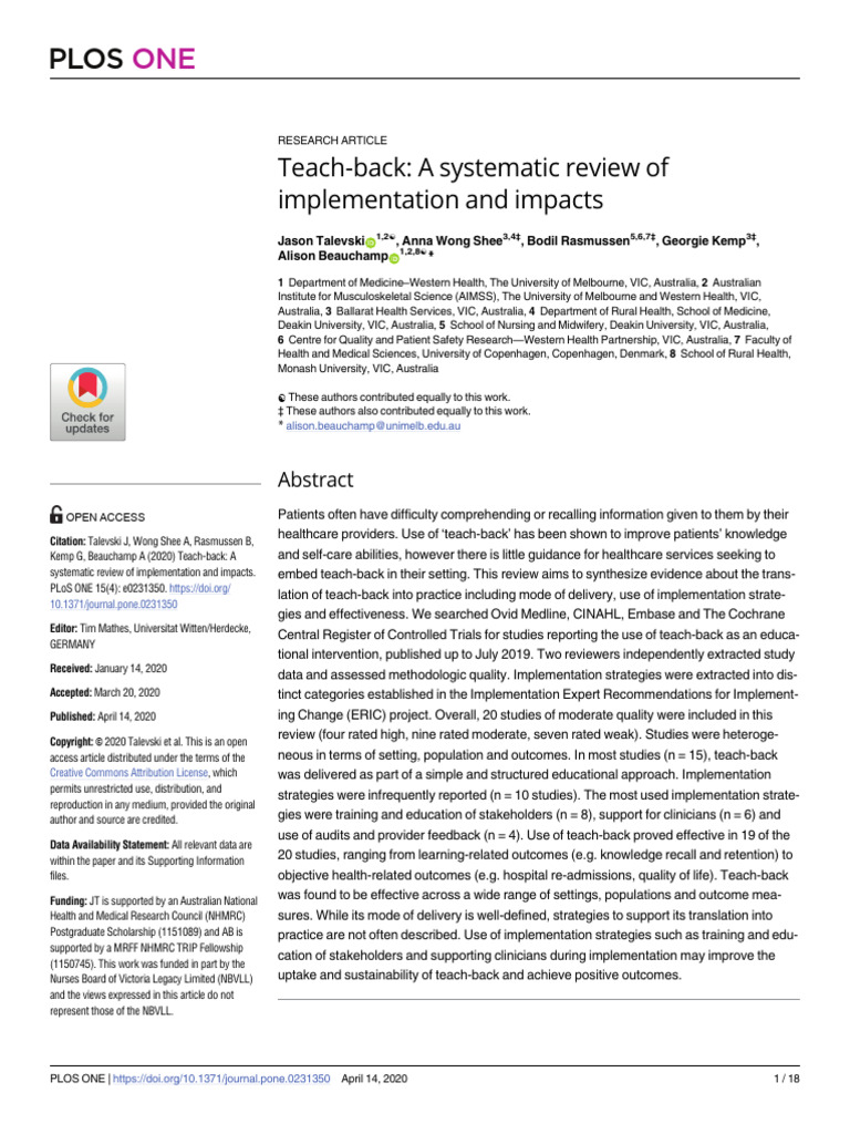Teach-back revisão sistemática dos impactos (1) | PDF