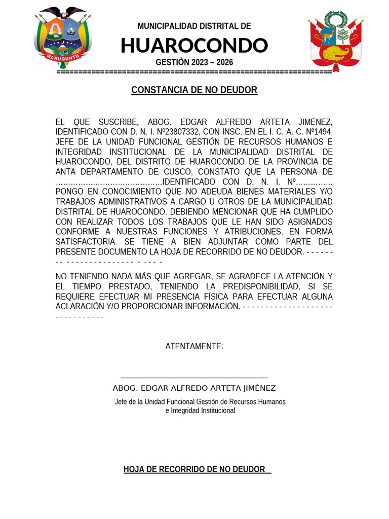 Constancia de No Deudor | PDF
