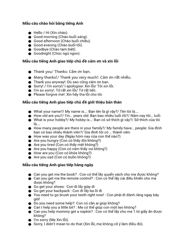 Mẫu câu chào hỏi bằng tiếng Anh | PDF