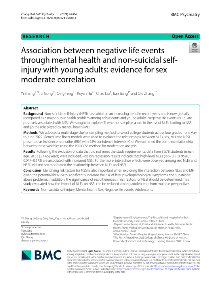 Association Between Negative Life Events Through Mental Health and Non ...