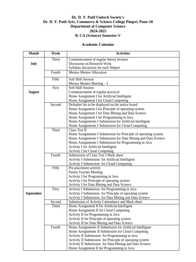 TYBCA (Science) Calendar 24 25 | PDF