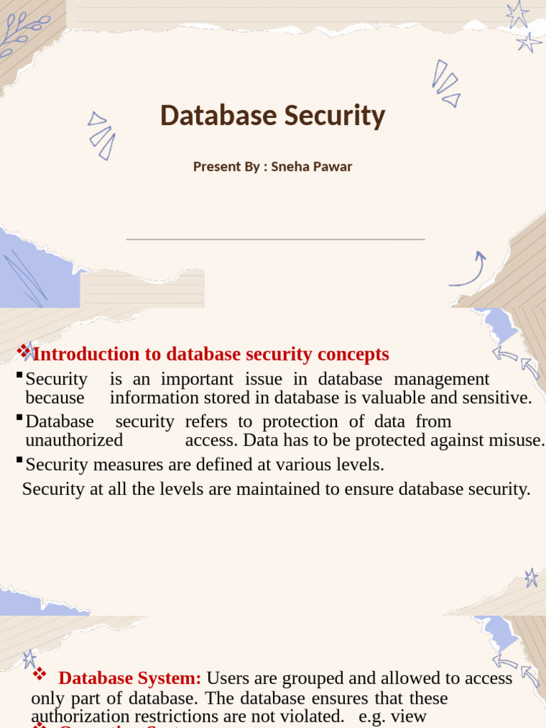 Database Security: Present By: Sneha Pawar | PDF