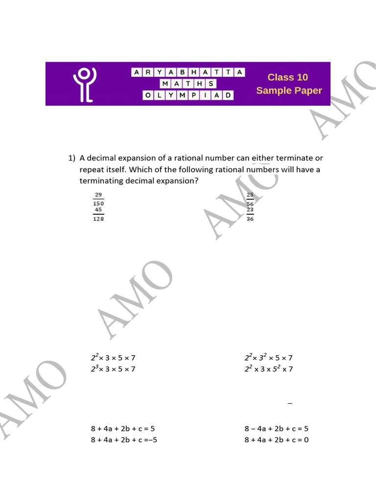 AMO Sample Paper - Class 10 | PDF | Teaching Methods & Materials ...