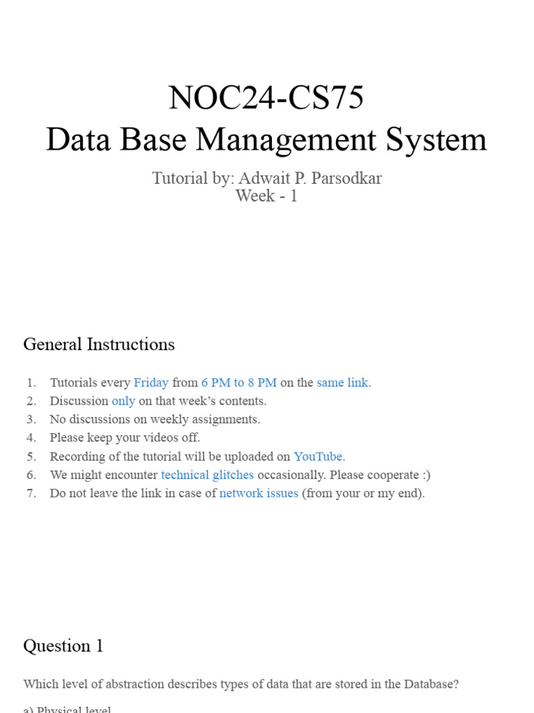 NPTEL DBMS 2 Week 1 | PDF