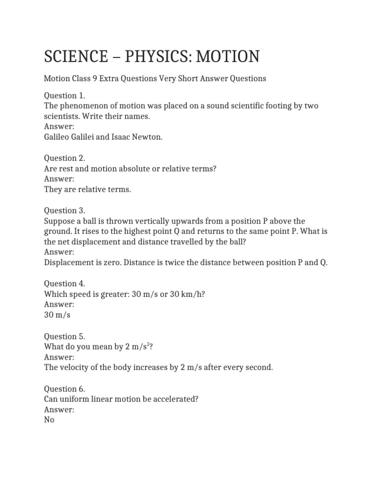 PHYSICS MOTION (Class 9) | PDF