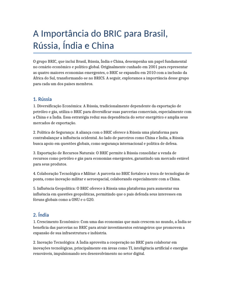 Importancia Do BRIC | PDF